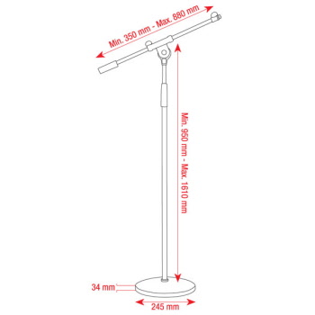 Microfoon statief met zware voet 160 cm